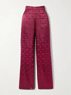 DIMA AYAD Geometric Devoré-satin Straight-leg Pants - Burgundy