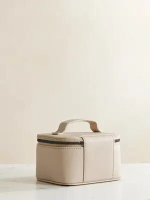 Brunello Cucinelli Bead-embellished Textured-leather Cosmetics Case