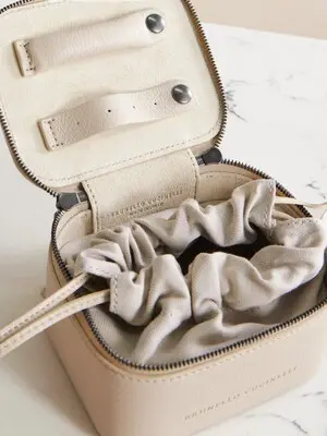 Brunello Cucinelli Bead-embellished Textured-leather Cosmetics Case