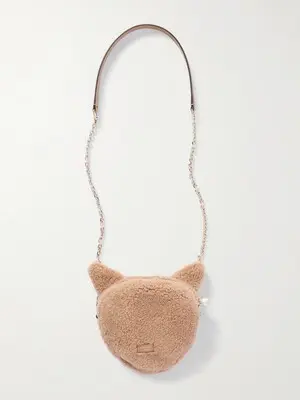 JIMMY CHOO Fox Leather-trimmed Shearling Shoulder Bag