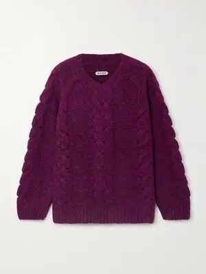 BODE Cable-knit Alpaca, Mohair And Silk-blend Sweater - Purple