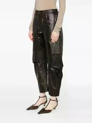 NILI LOTAN Shon Leather Barrel-leg Trousers - Brown