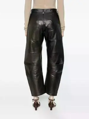 NILI LOTAN Shon Leather Barrel-leg Trousers - Brown