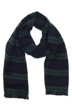 Nordstrom Exploded Plaid Merino Wool Scarf - Navy- Green