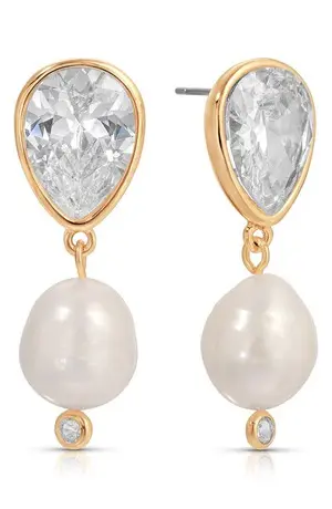 Ettika Cubic Zirconia And Freshwater Pearl Drop Earrings - Gold