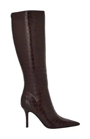 Guess Croc Embossed Knee High Boots - Red