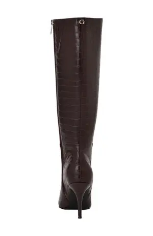 Guess Croc Embossed Knee High Boots - Red
