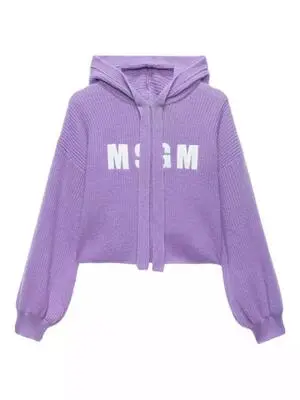 MSGM Balloon-sleeve Knit Hoodie - Purple