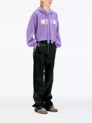 MSGM Balloon-sleeve Knit Hoodie - Purple
