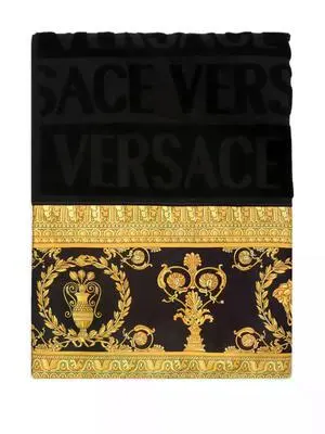 Versace Barocco-print Towel - Black