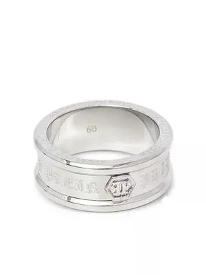 Philipp Plein Logo-engraved Stainless Steel Band Ring - Silver