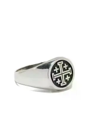 OBSIDIAN Cross-motif Signet Ring - Silver