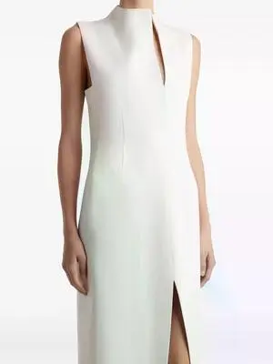 Khaite Lowen High-neck Slit Midi Dress - Neutrals