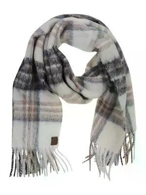Eleventy Plaid Fringed Scarf - White