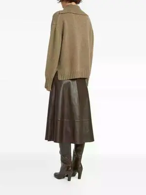 YVES SALOMON Flared Leather Midi Skirt