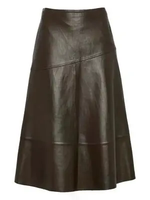 YVES SALOMON Flared Leather Midi Skirt