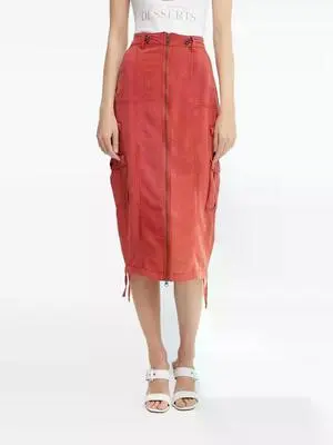 Guess Casey Zip-front Midi Skirt - Red