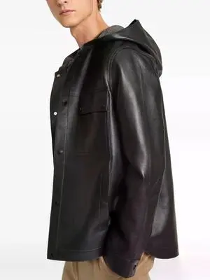 YVES SALOMON Leather Flannel Lined Hoodie