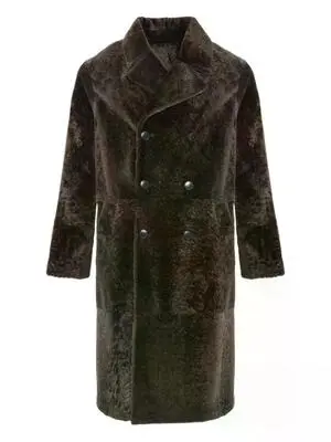 YVES SALOMON Double-breasted Shearling Coat - Brown