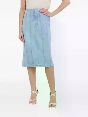 SILVIAN HEACH Denim Panelled Midi Straight Skirt - Blue