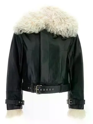 WALES BONNER Fur-collar Belted Jacket - Black