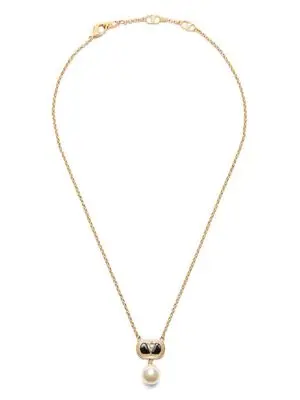 Valentino Garavani Bijoux Necklace With Pearl Pendant - Oro/nero/crystal/cream