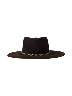 L'Agence Felt Velour Hat With Gold-tone Chain