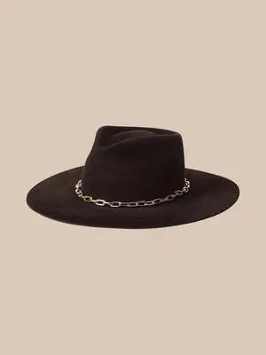 L'Agence Felt Velour Hat With Gold-tone Chain - Brown