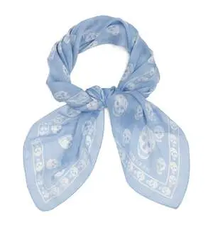 Alexander McQueen Silk Skull Print Scarf Blue