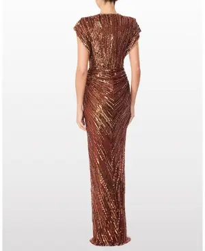 Jenny Packham Zola Sequin-embellished V-neck Maxi Gown - Bronze