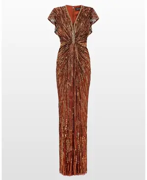 Jenny Packham Zola Sequin-embellished V-neck Maxi Gown - Bronze