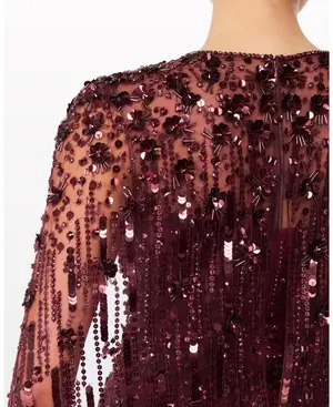 Jenny Packham Embellished Cape Maxi Dress - Cardinal