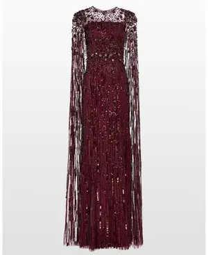 Jenny Packham Embellished Cape Maxi Dress - Cardinal
