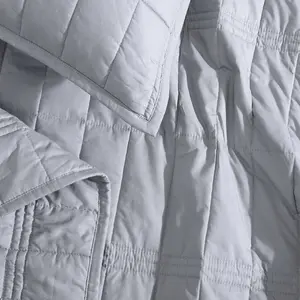 Calvin Klein Washed Percale Solid 3 Piece Quilt Set, Twin - Grey