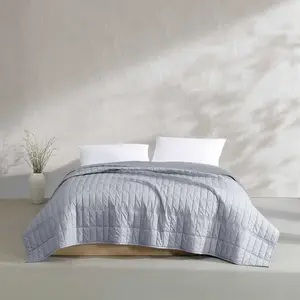 Calvin Klein Washed Percale Solid 3 Piece Quilt Set, Twin - Grey
