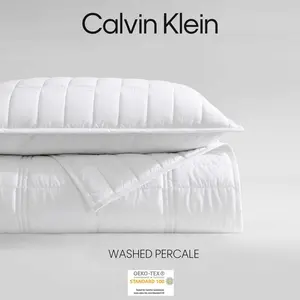Calvin Klein Washed Percale Solid 3 Piece Quilt Set, King - White