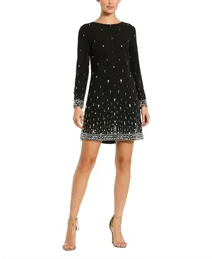 Mac Duggal Embellished Crepe Long Sleeve Mini Dress - Black