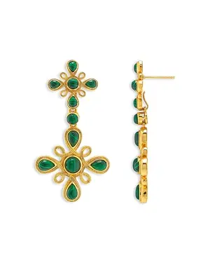 CAPUCINE DE WULF Monique Malachite Convertible Double Drop Earrings - Green/gold