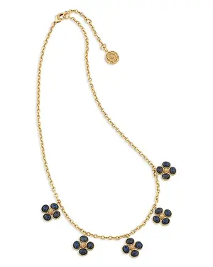 CAPUCINE DE WULF Labradorite Clover Multi Station Necklace - Blue/gold