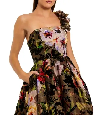 Mac Duggal Floral Print One-shoulder Ballgown
