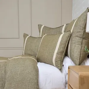 POM POM AT HOME Rory Linen Duvet Cover, Queen - Moss/flax