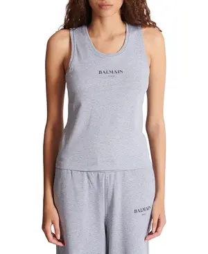 Balmain Tank Top With Print - Grey