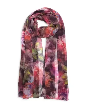 Echo Hazy Floral Crinkle Silk Wrap Scarf - Black