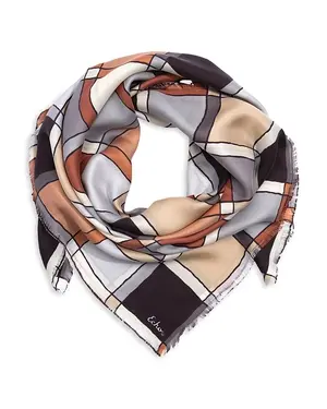 Echo Windowpane Square Silk Scarf - Silver