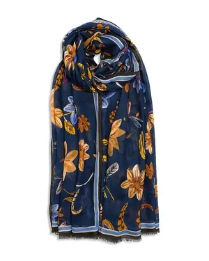 Echo Painted Floral Wrap - Navy