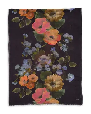 Echo Painted Floral Wrap - Navy