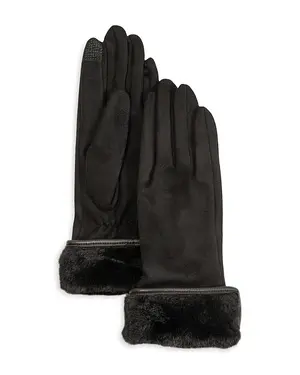 Echo Faux Fur Cuff Stretch Tech Gloves - Black