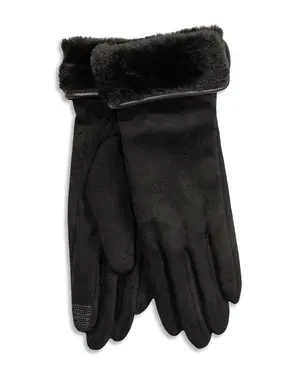 Echo Faux Fur Cuff Stretch Tech Gloves - Black