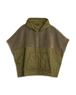 Echo Combo Quilted Hooded Poncho - Olive