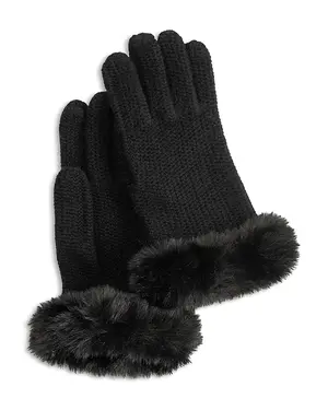 Echo Brioche Stitch Faux Fur Gloves - Black